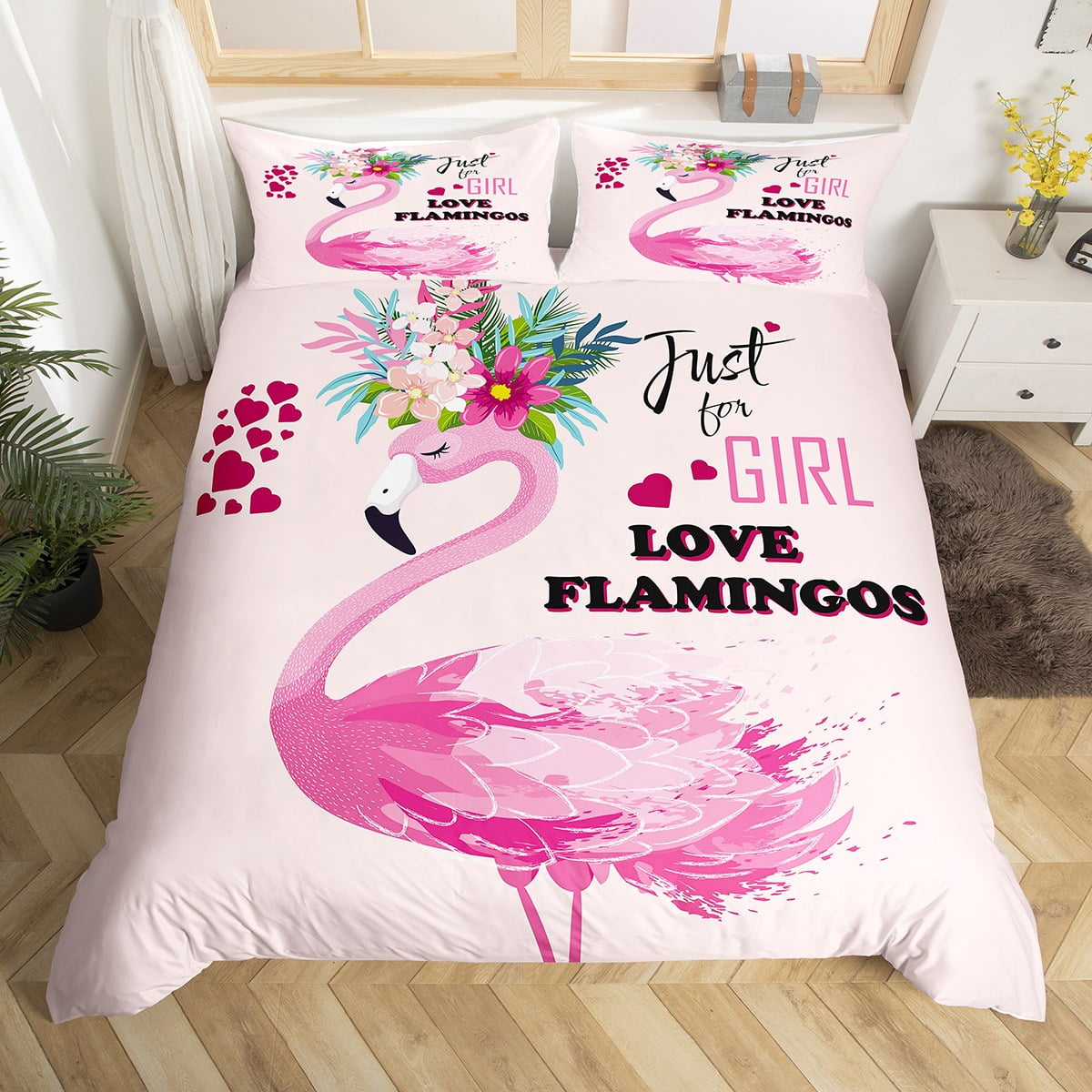 Erosebridal Flamingo Comforter Cover Queen Tropical Flamingo Bedding ...