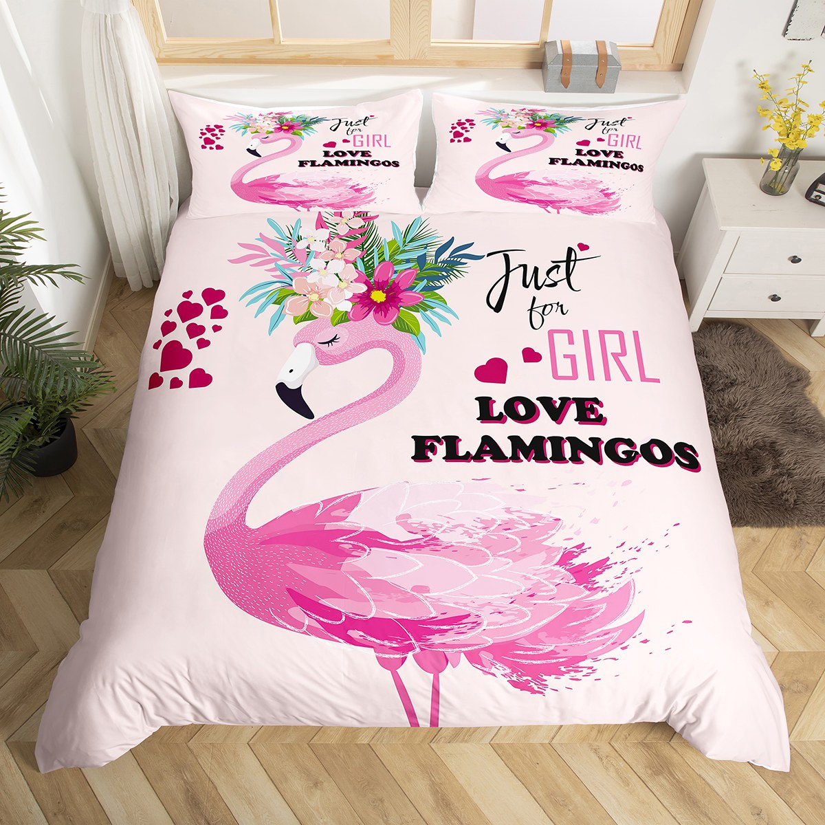 YST Girls Flamingo Comforter Cover Twin Tropical Flamingo Bedding Set ...