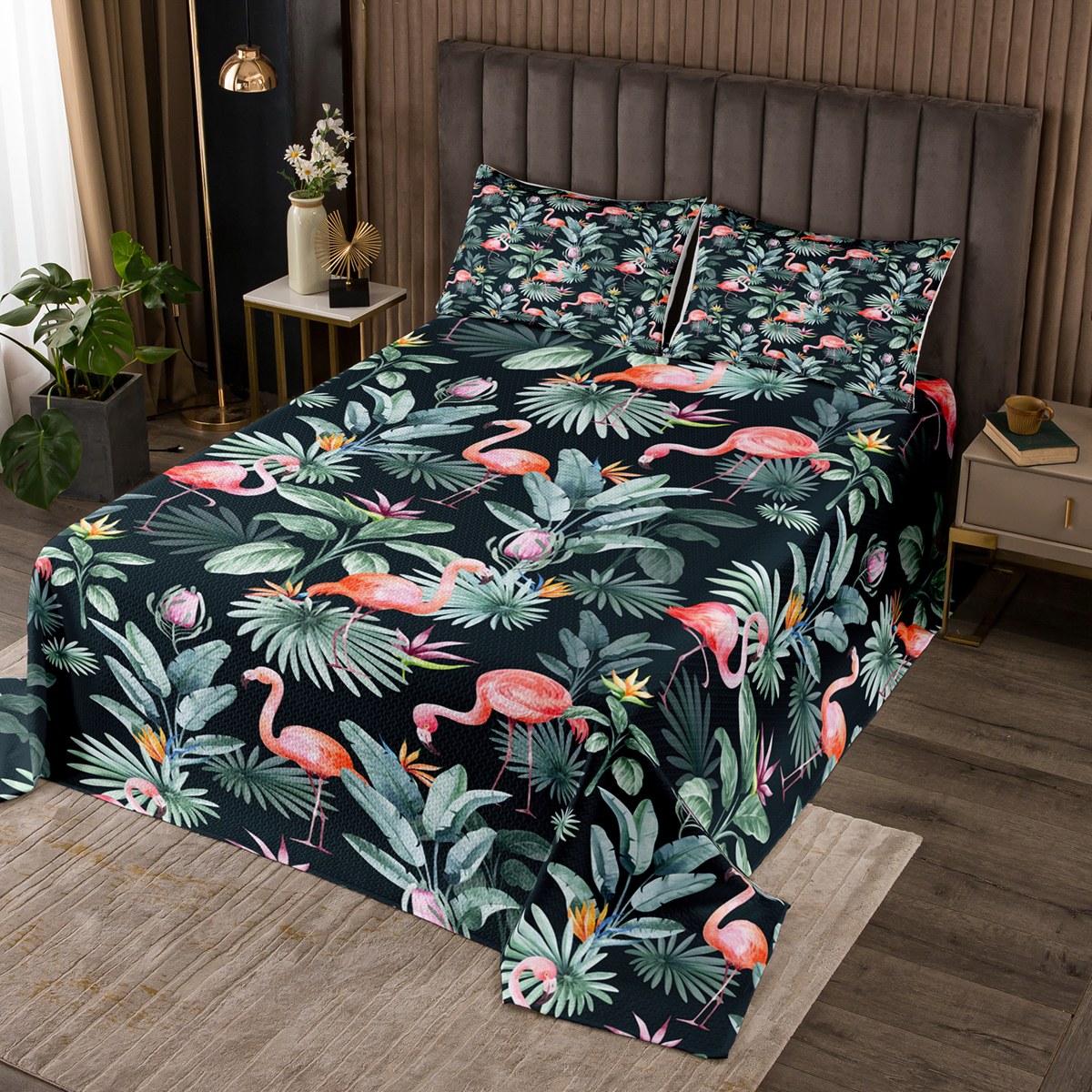 Erosebridal Flamingo Quilt Set Pink Flamingo Decor Bedspread Queen Size ...