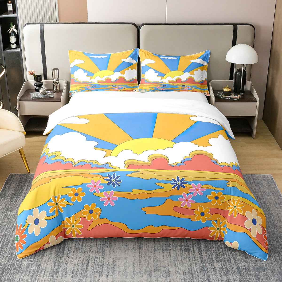 Erosebridal Flower 100% Organic Cotton Duvet Cover Queen,Hippie Girly ...