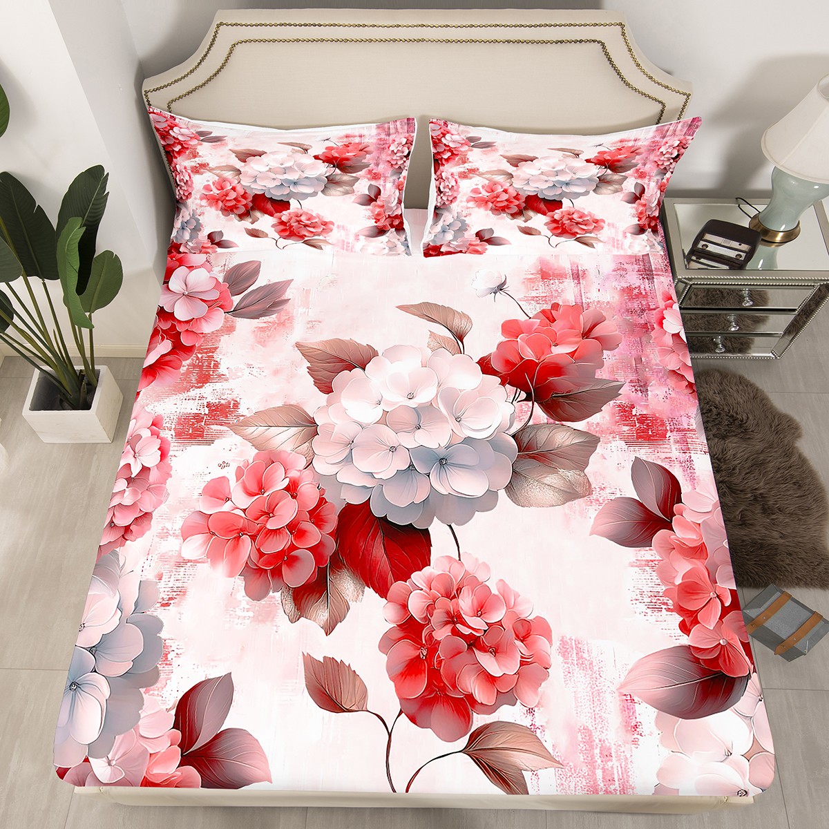 YST Girls Flower Bedding Queen Size Hydrangea Floral Bed Sheets for ...