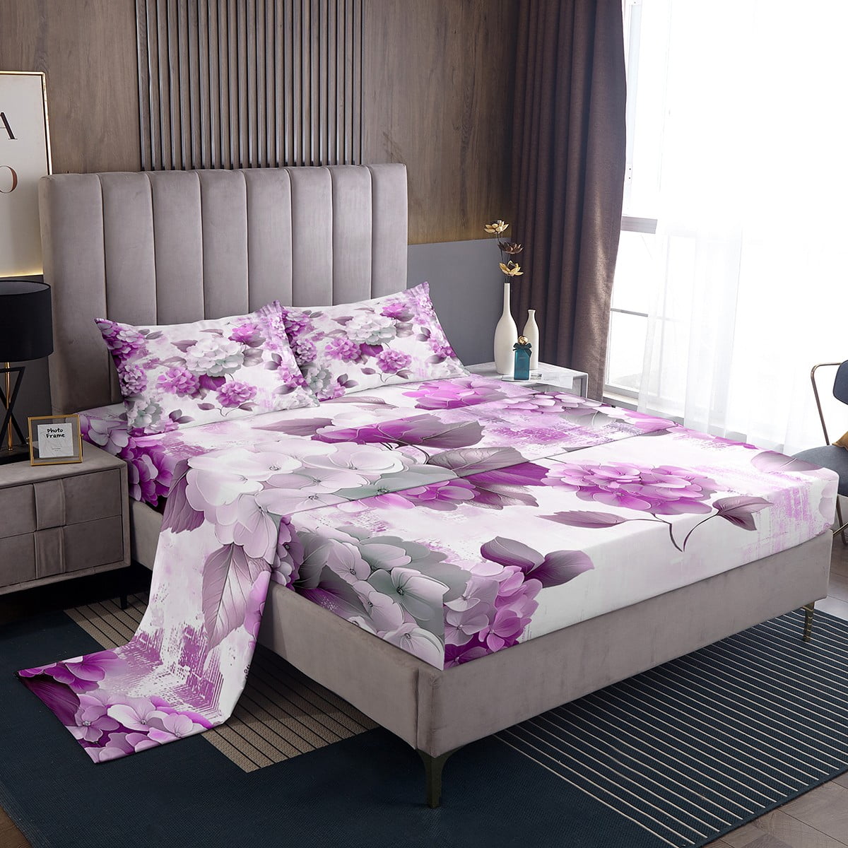 YST Girls Flower King Size Sheet Sets Hydrangea Floral Bed Sheets Set ...