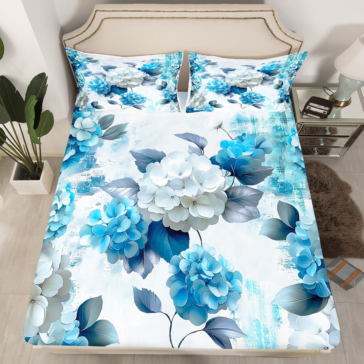 YST Girls Flower Twin Fitted Sheet Hydrangea Floral Bedding for Women ...