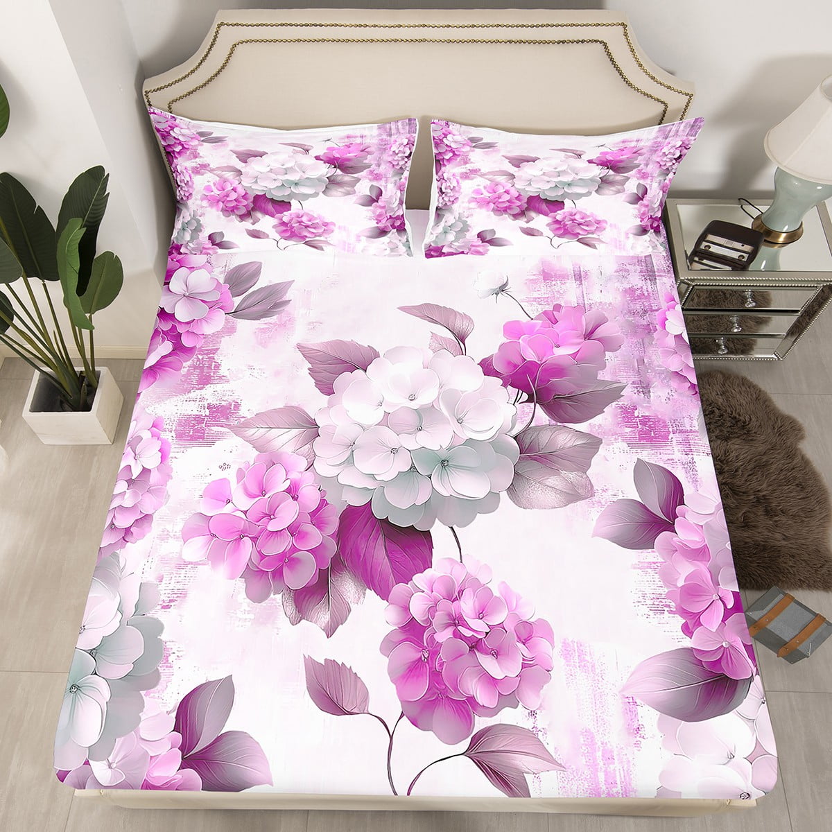 YST Girls Flower Twin Fitted Sheet Hydrangea Floral Bedding for Women ...