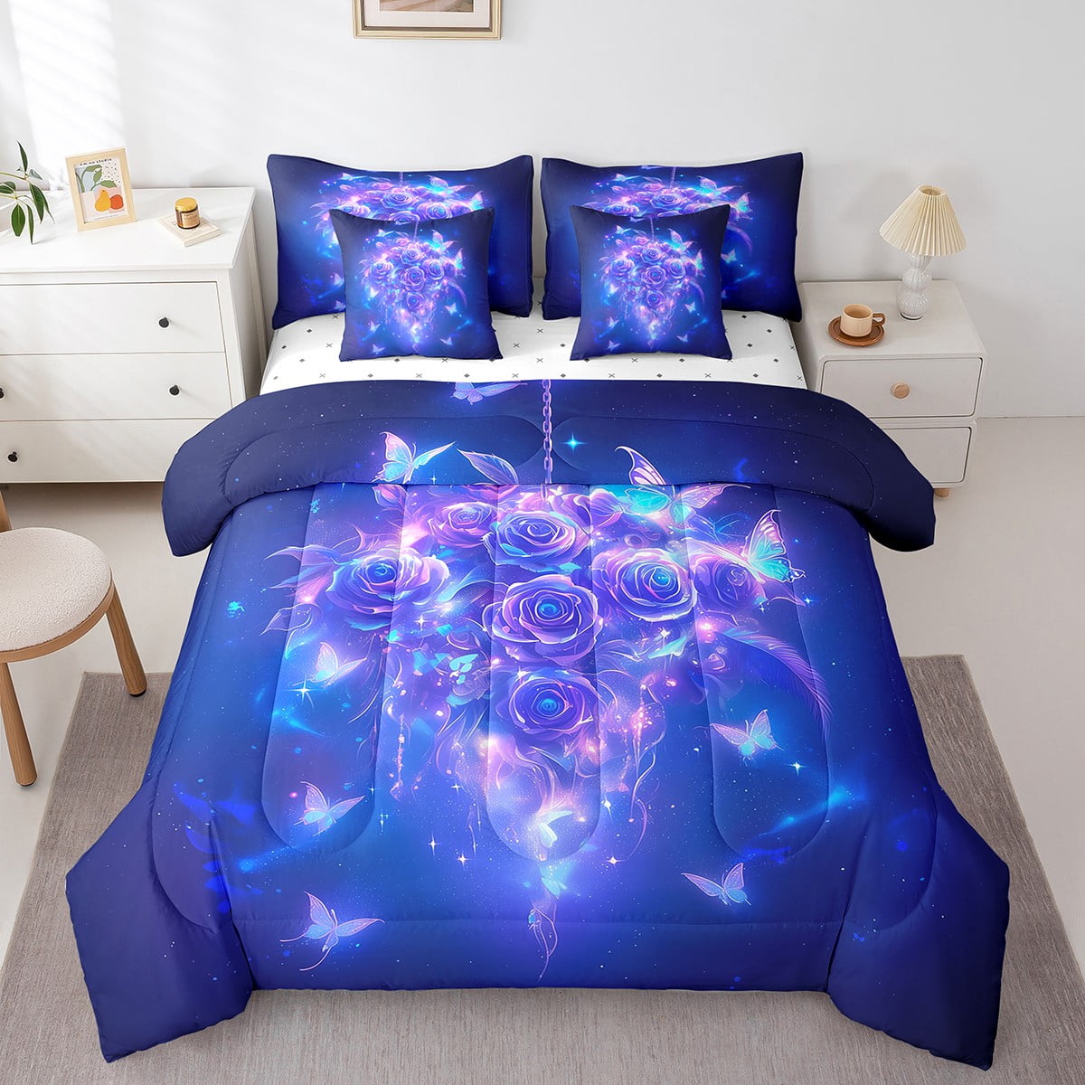 YST Girls Flying Butterfly Comforter Set King Size 7 Piece Bed in A Bag ...