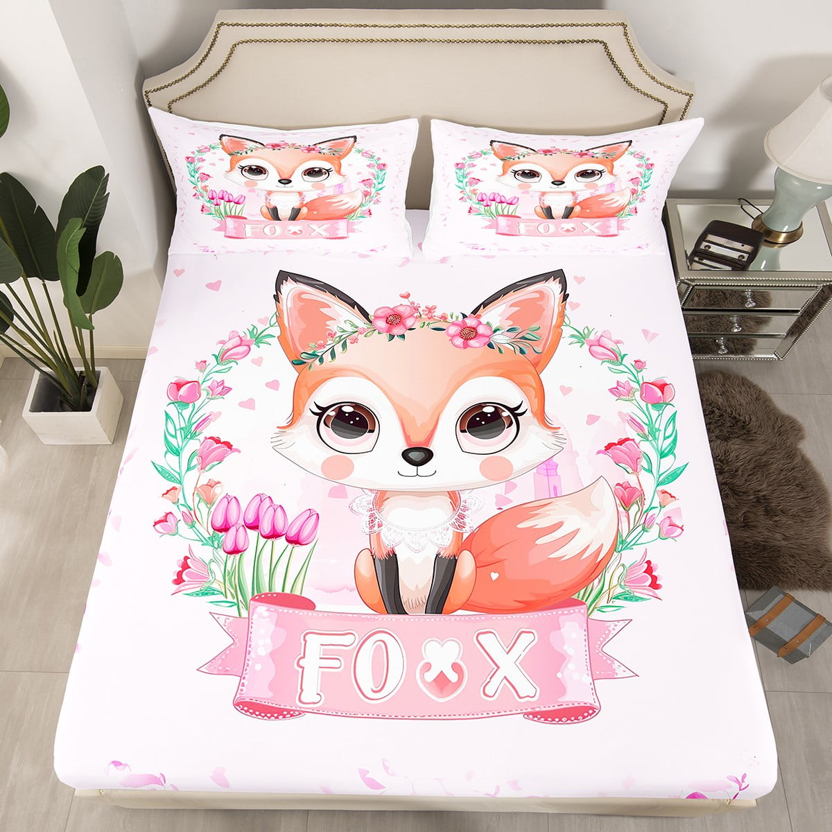Fox Bed Sheets Cartoon Fox Print Fitted Sheet Full Size,Woodland Animal ...