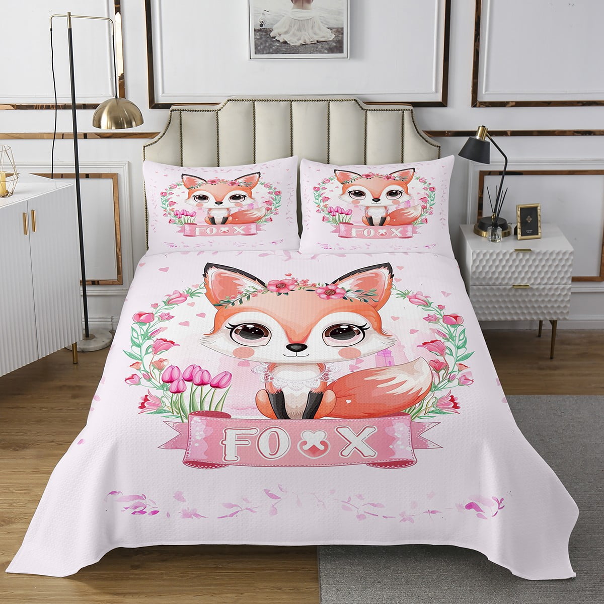 Fox Coverlet Twin Size Cartoon Fox Print Bedding Set,Woodland Animal ...