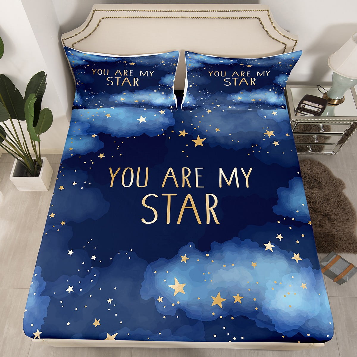 YST Girls Galaxy Fitted Sheet Full Blue Galaxy Bed Sheets for Boys Kids ...