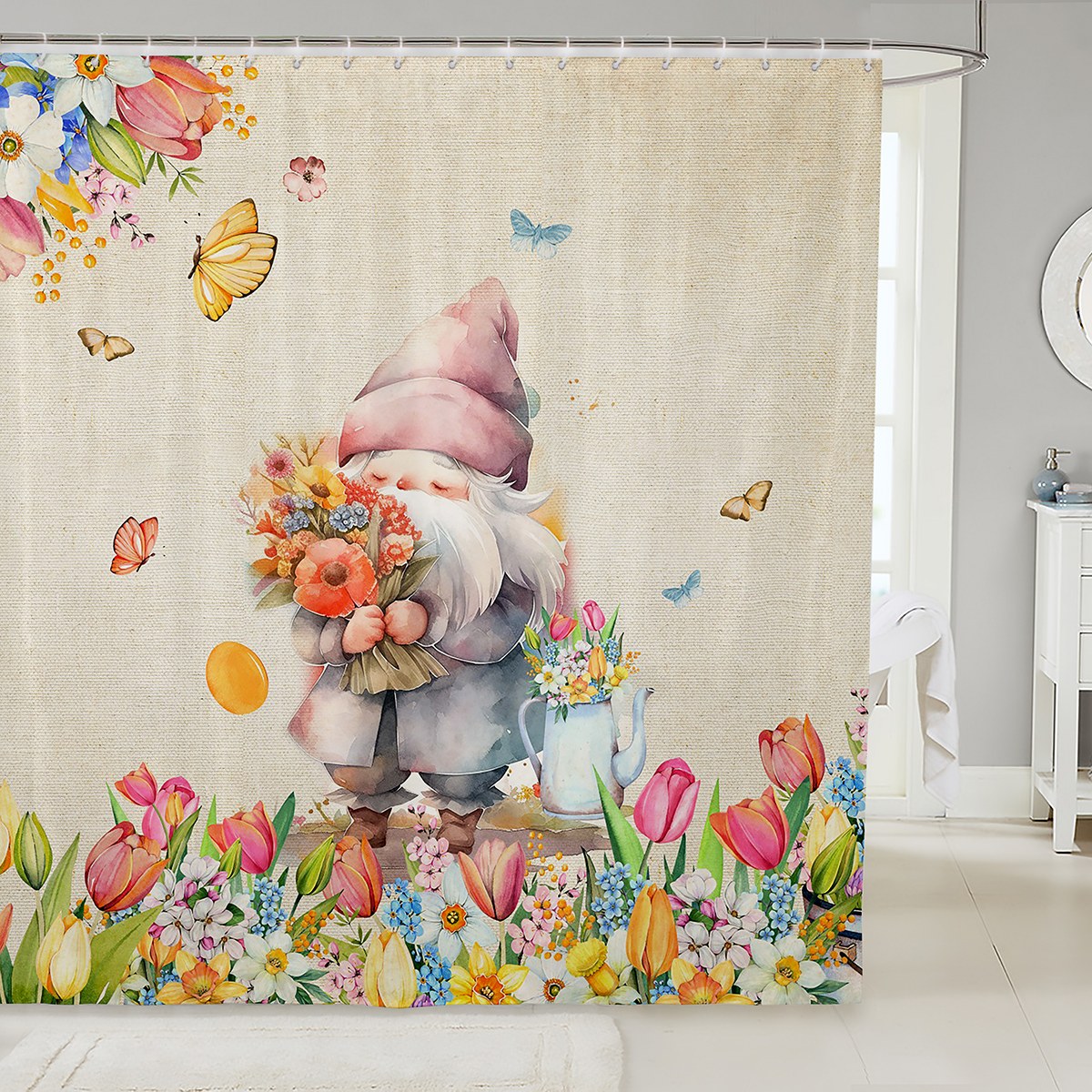 Gnomes Shower Curtain,Romantic Tulip Leaves Bathroom Shower Curtain ...