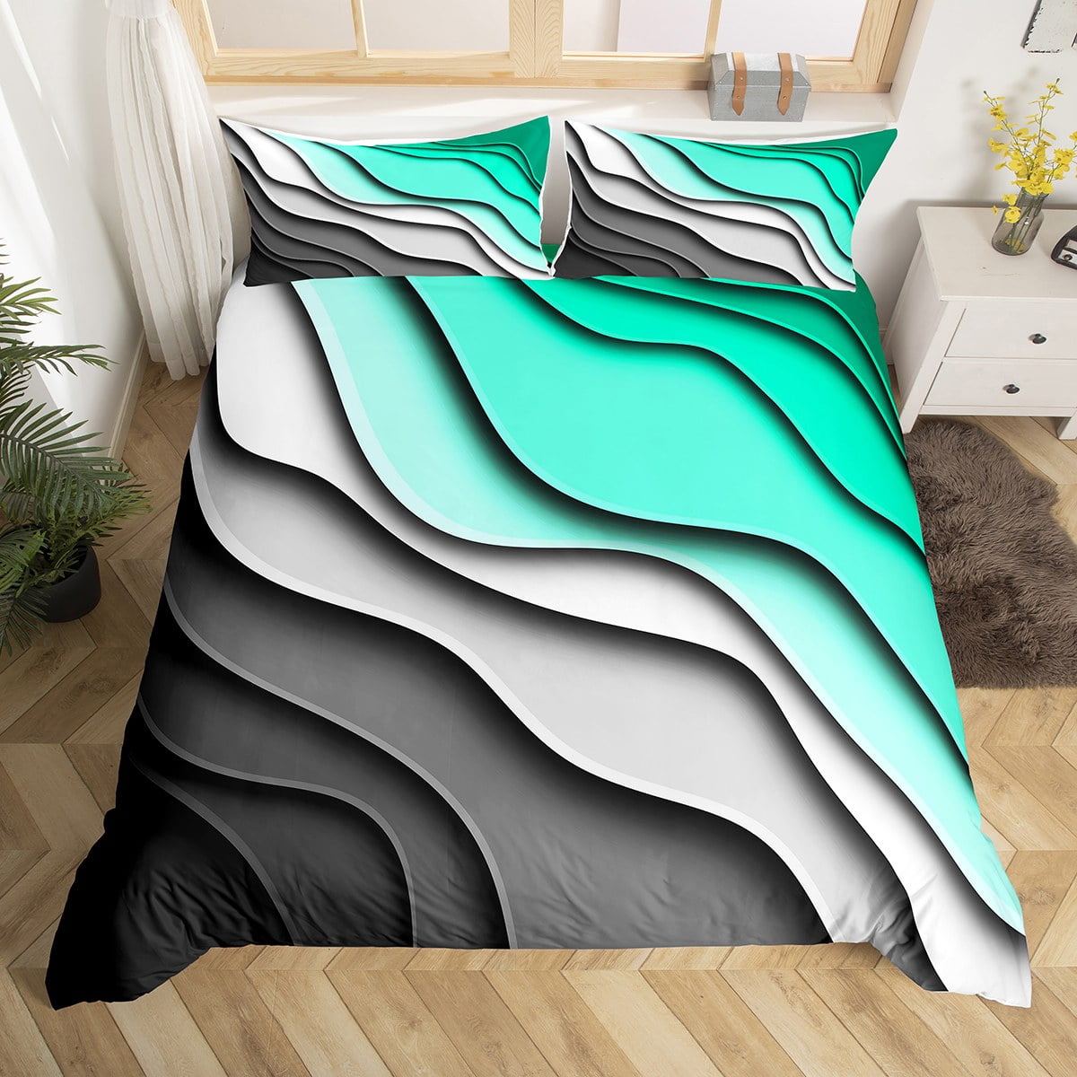 Erosebridal Green Ombre Bedding Sets Full Minimalism Art Comforter ...