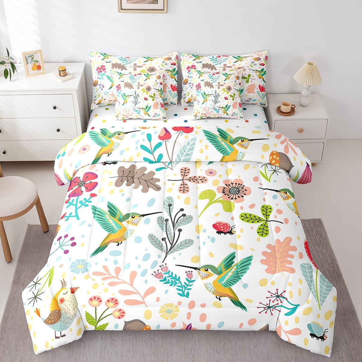 Girls Hummingbird Full Bed In A Bag 7 Piece Cute Floral Hummingbird ...