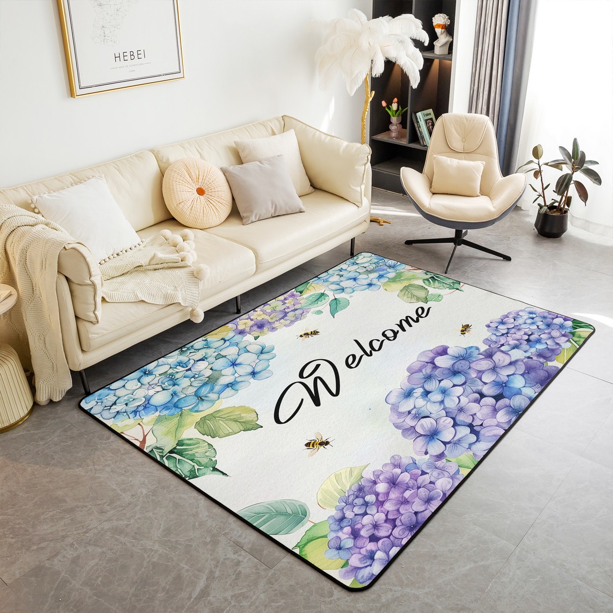 Erosebridal Hydrangea Non Slip Rug 3x5 Purple Teal Blue Flowers Carpet ...