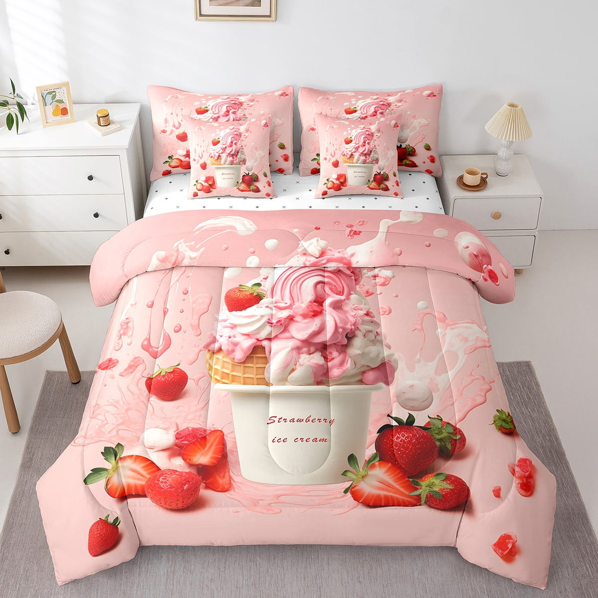 Erosebridal Ice Cream Bed In A Bag 7-Piece,Strawberry Full Size ...