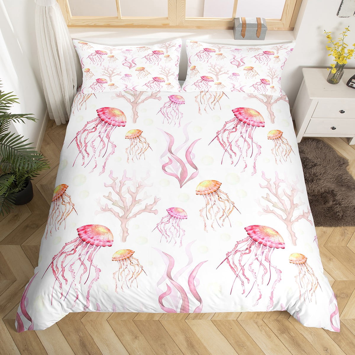 Erosebridal Jellyfish Bedding Sets Twin Pink Coral Comforter Cover for ...