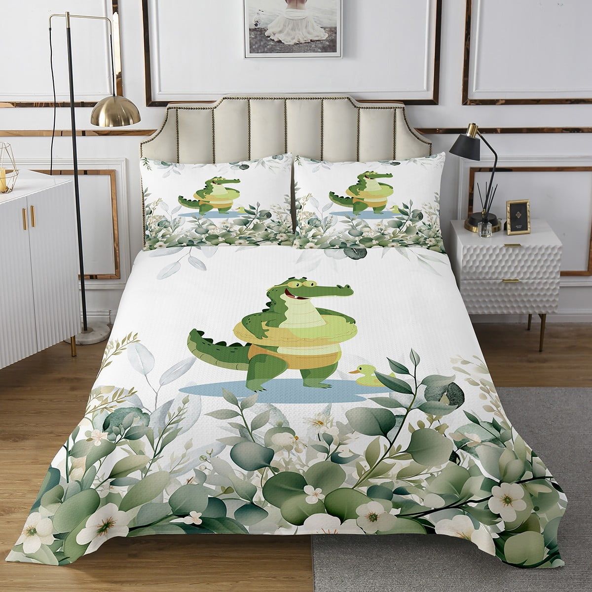 Kawaii Animal Queen Bedspread Set Cute Crocodile Quilt Set, Cartoon ...