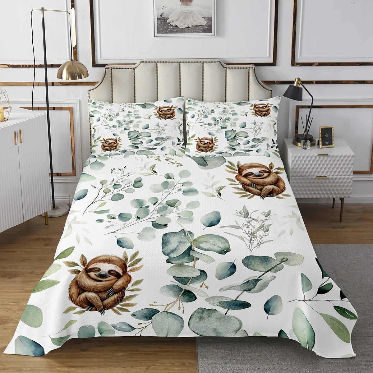 YST Girls Kawaii Animal Twin Bedspread Set Cute Sloth Quilt Set ...