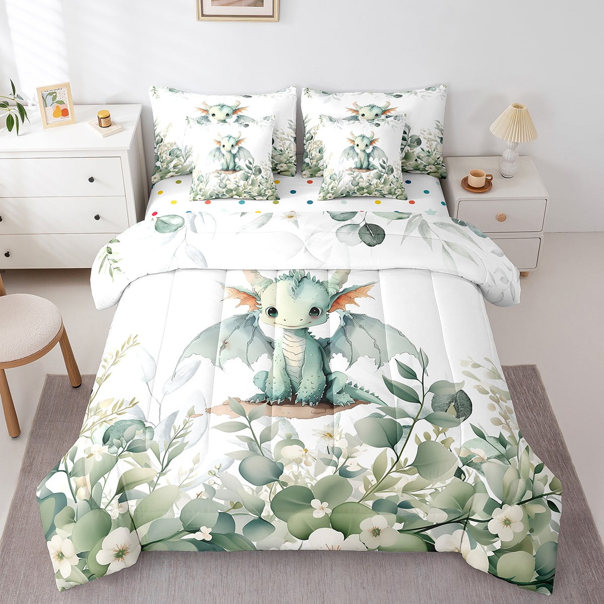 Kawaii Magic Animal Bed in a Bag 7-Piece Cute Dragon Bedding Set ...