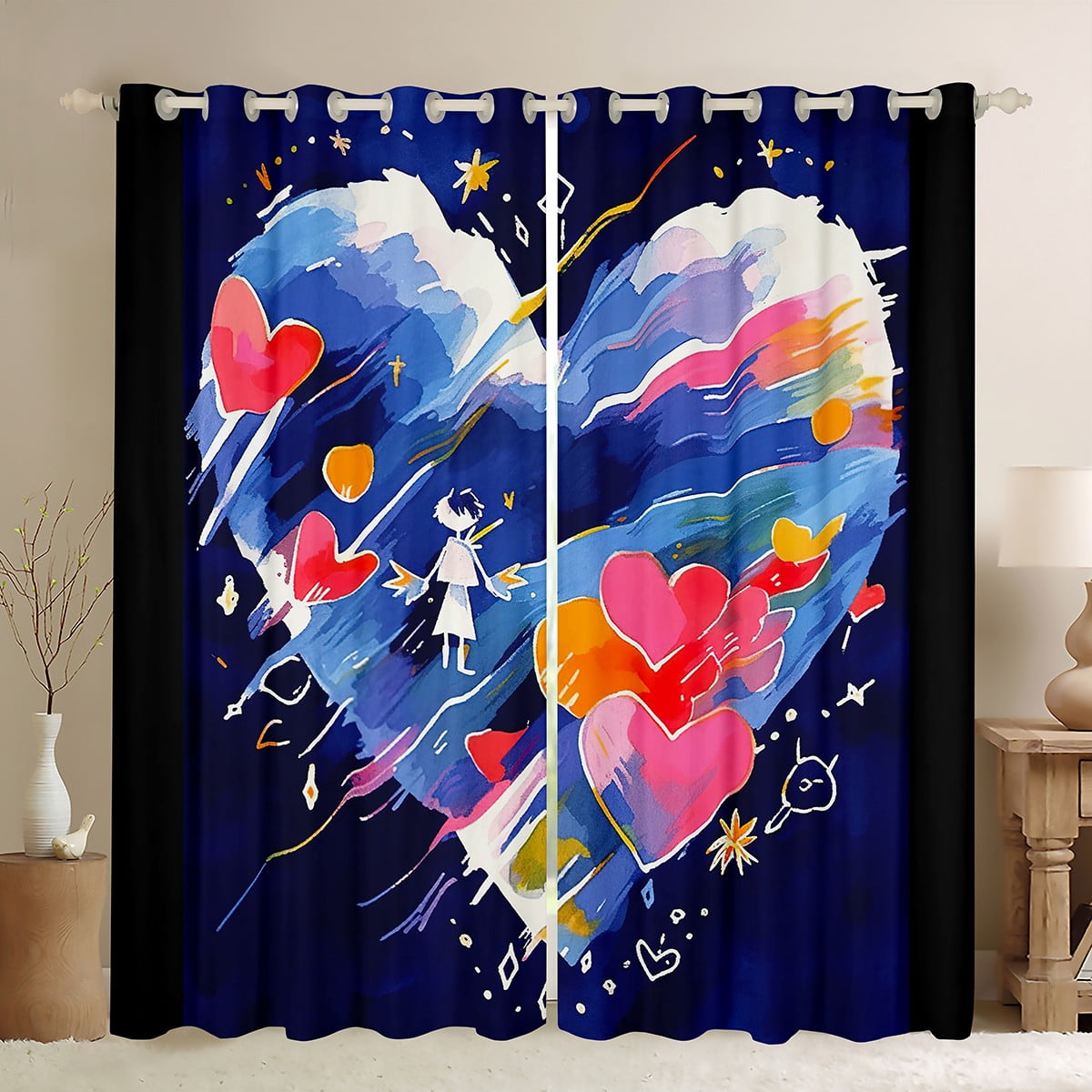 YST Girls Love 30%-50% Blackout Curtains Cute Heart Pattern Curtains ...