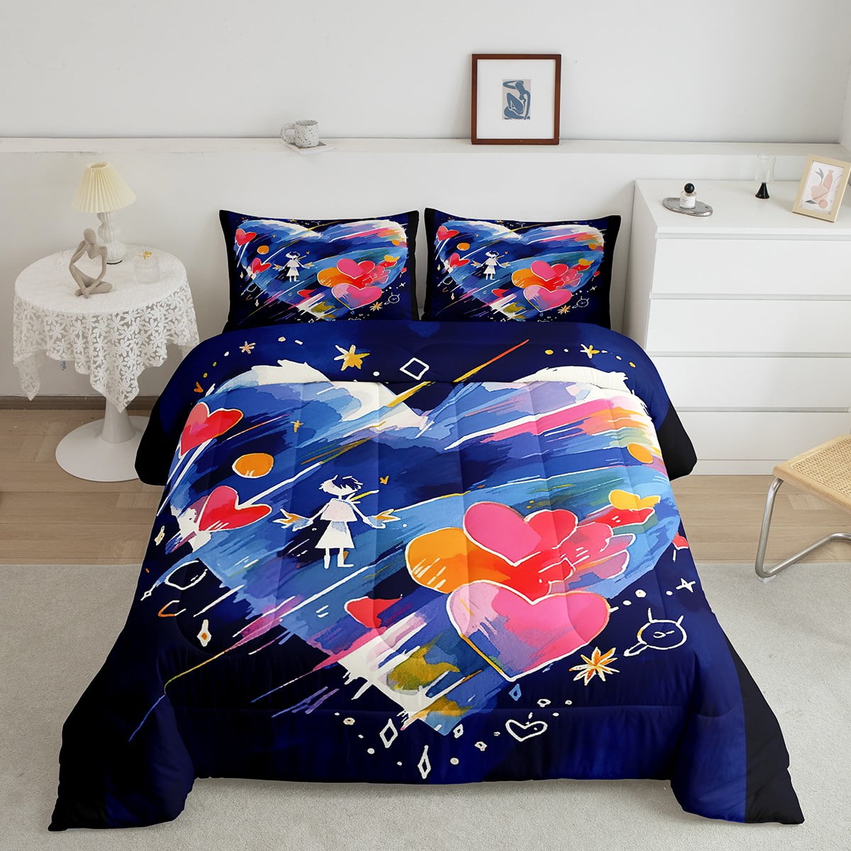 Erosebridal Love Bedding Cute Heart Pattern Bedding Comforter Sets Full ...