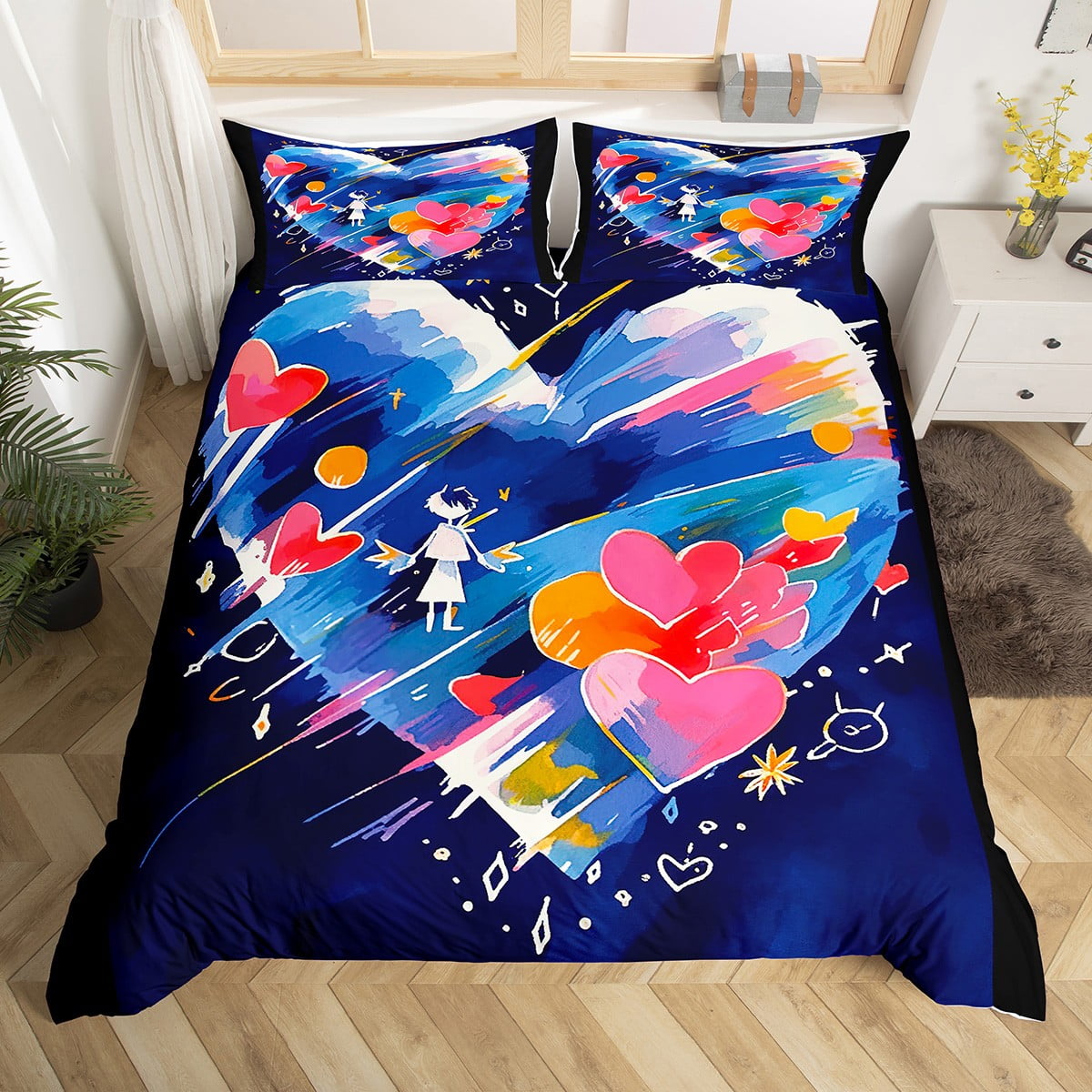 Erosebridal Love Bedding Set Cute Heart Pattern Duvet Cover King, Blue ...
