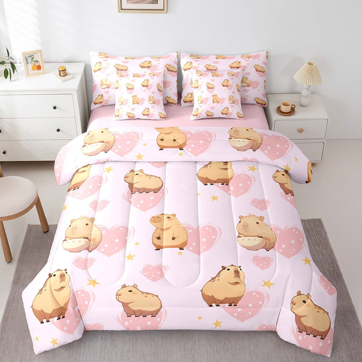 YST Girls Love Heart Bedding Set Queen Size 7 Piece Bed in A Bag ...