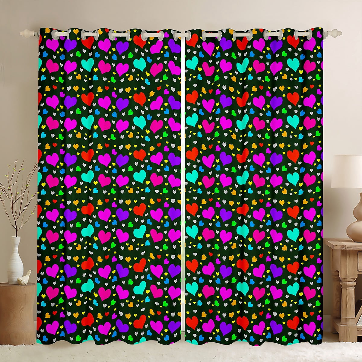 Erosebridal Love Heart Blackout Curtains Rainbow Heart Print Curtains ...