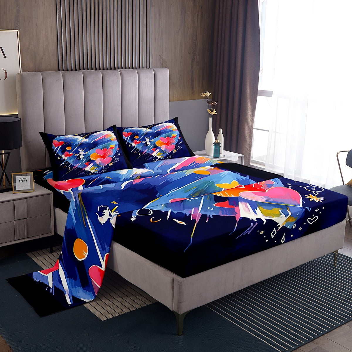 Erosebridal Love Sheets Cute Heart Pattern Bed Sheets Set Twin, Blue ...