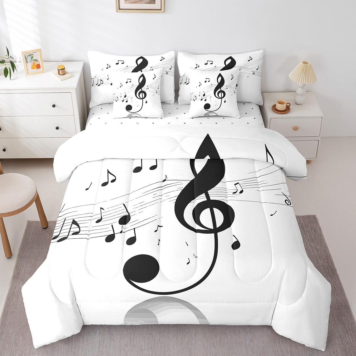 Musical Notes 7 Piece Bedding Sets,Musical Staves Comforter Set Music ...
