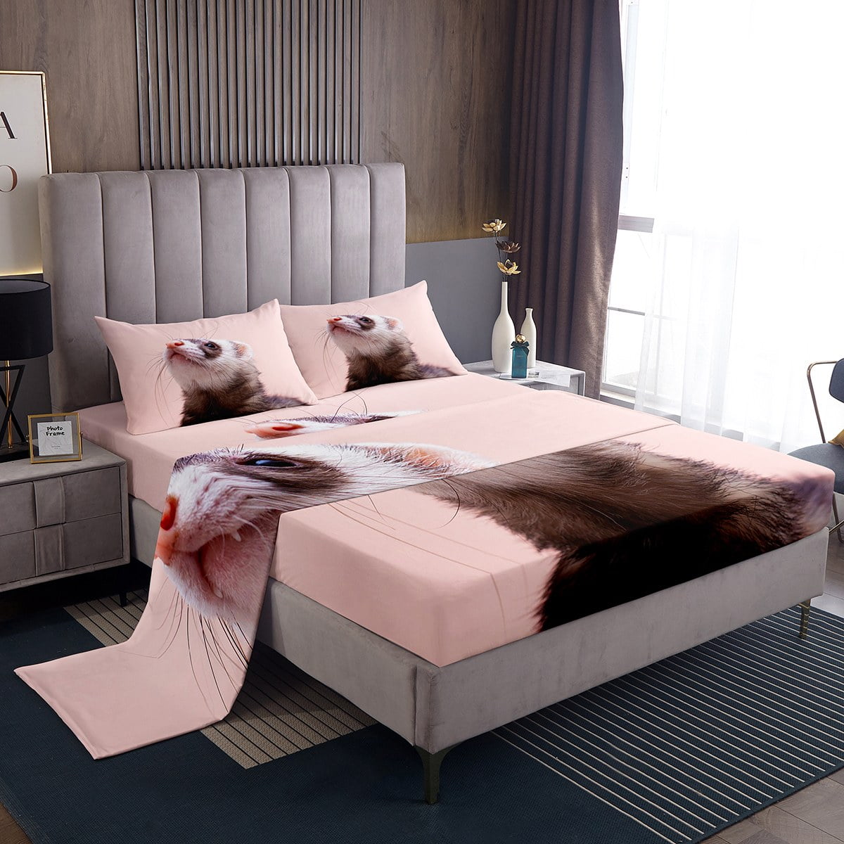 Erosebridal Pink Bed Set Cute Ferret Bed Sheets Set, Pet Theme Sheet ...