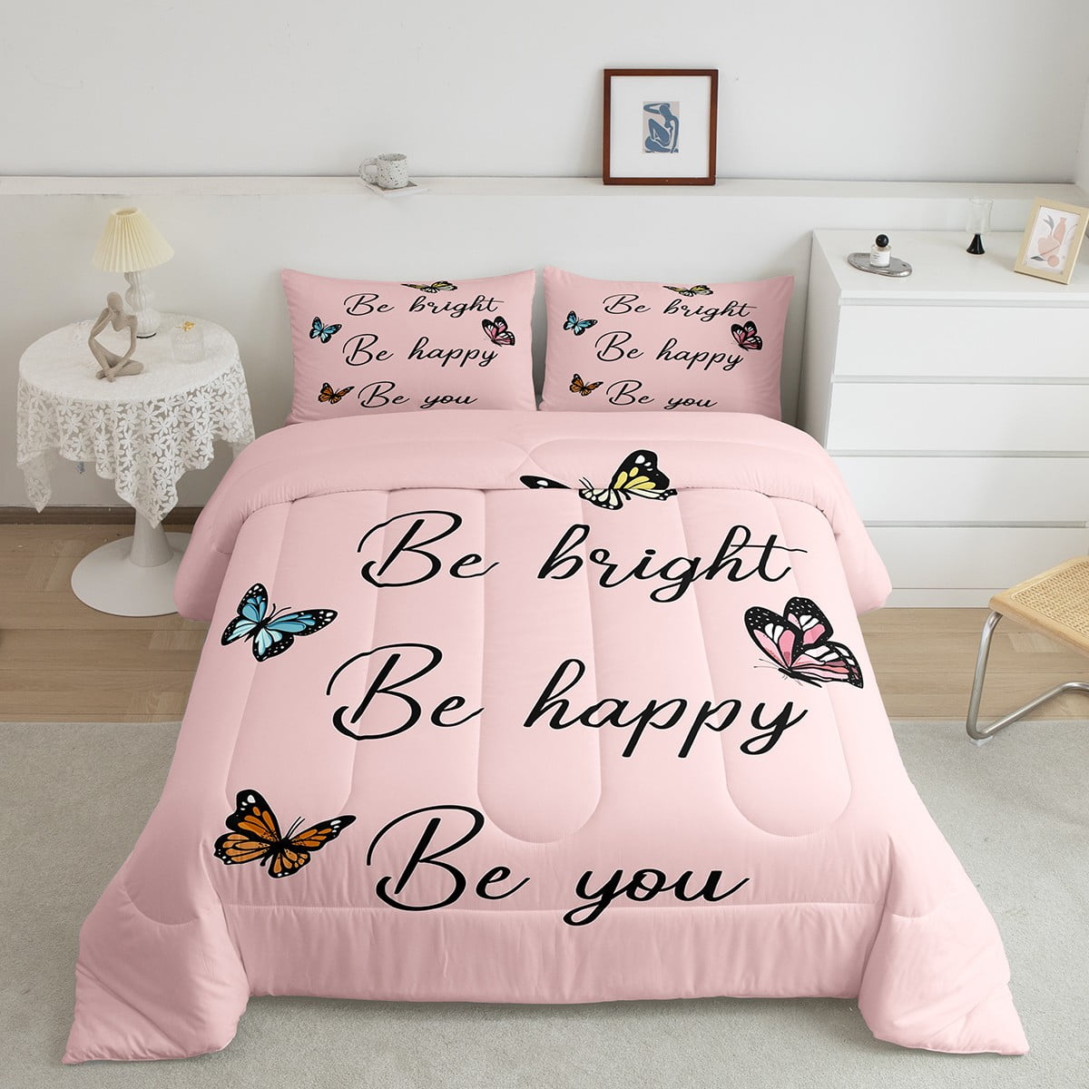 Pink Bedding Set Twin Rainbow Butterfly Comforter Set, Dreaming Pastel ...