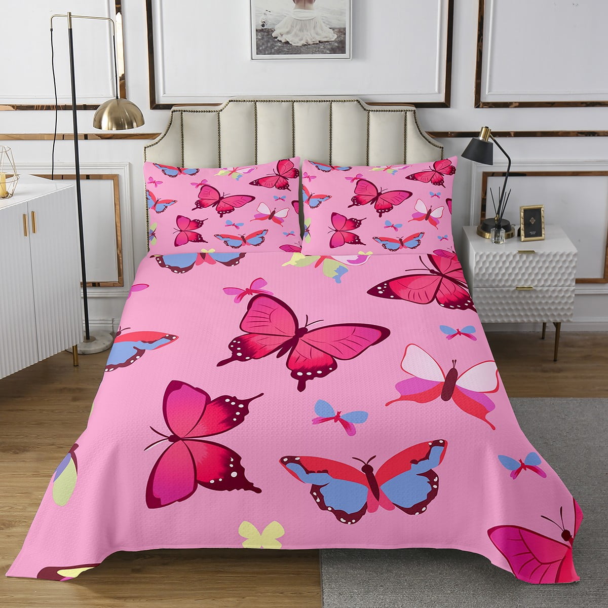 YST Girls Pink Butterfly Bedspread Settwin,Kawaii Butterflies Quilt Set ...