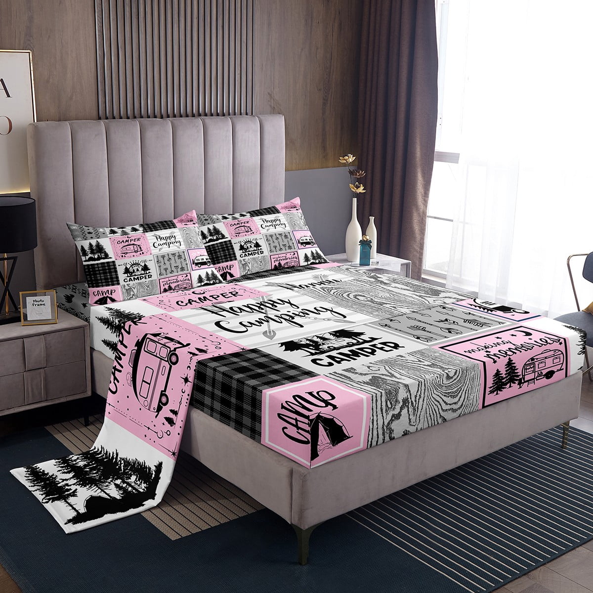 YST Girls Pink Camper Sheet Set Full Camping Bed Sheets,Rv Decor For ...