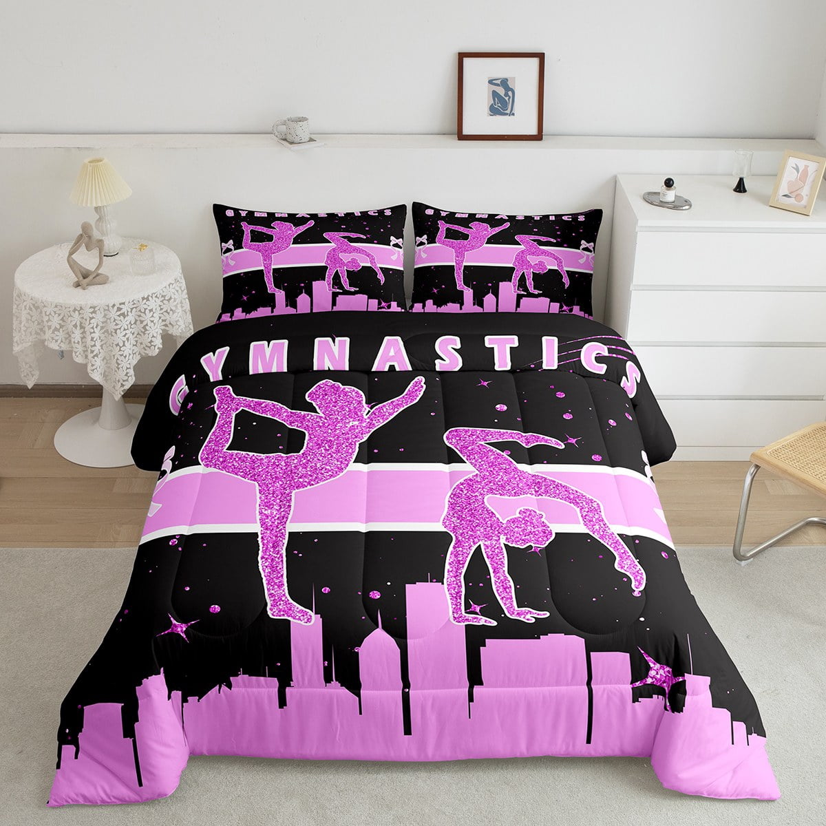 Pink Comforter Set Full Girly Gymnastics Bedding Set, Dance Sports ...