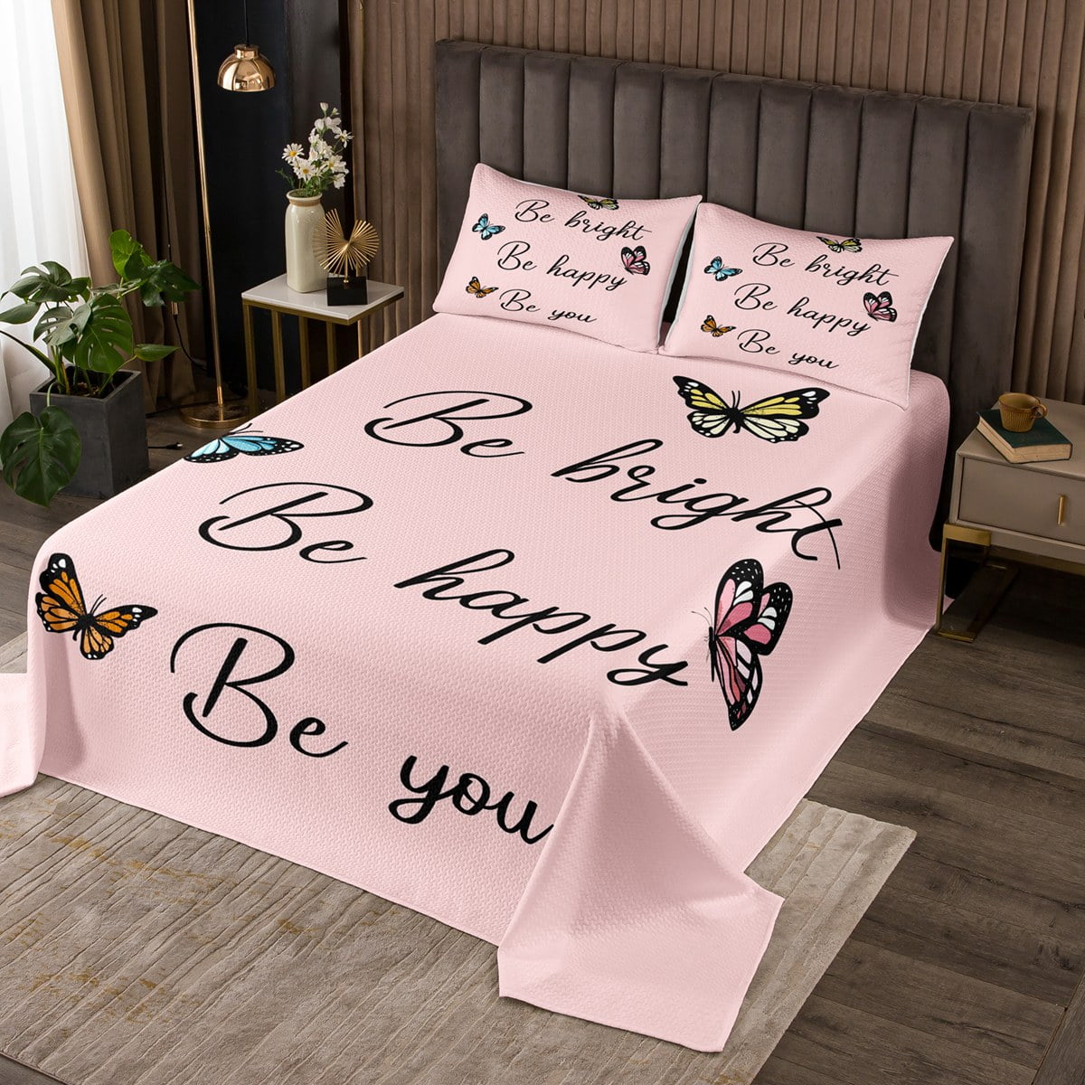 Pink Coverlet Twin Size Rainbow Butterfly Bedding Set, Dreaming Pastel ...