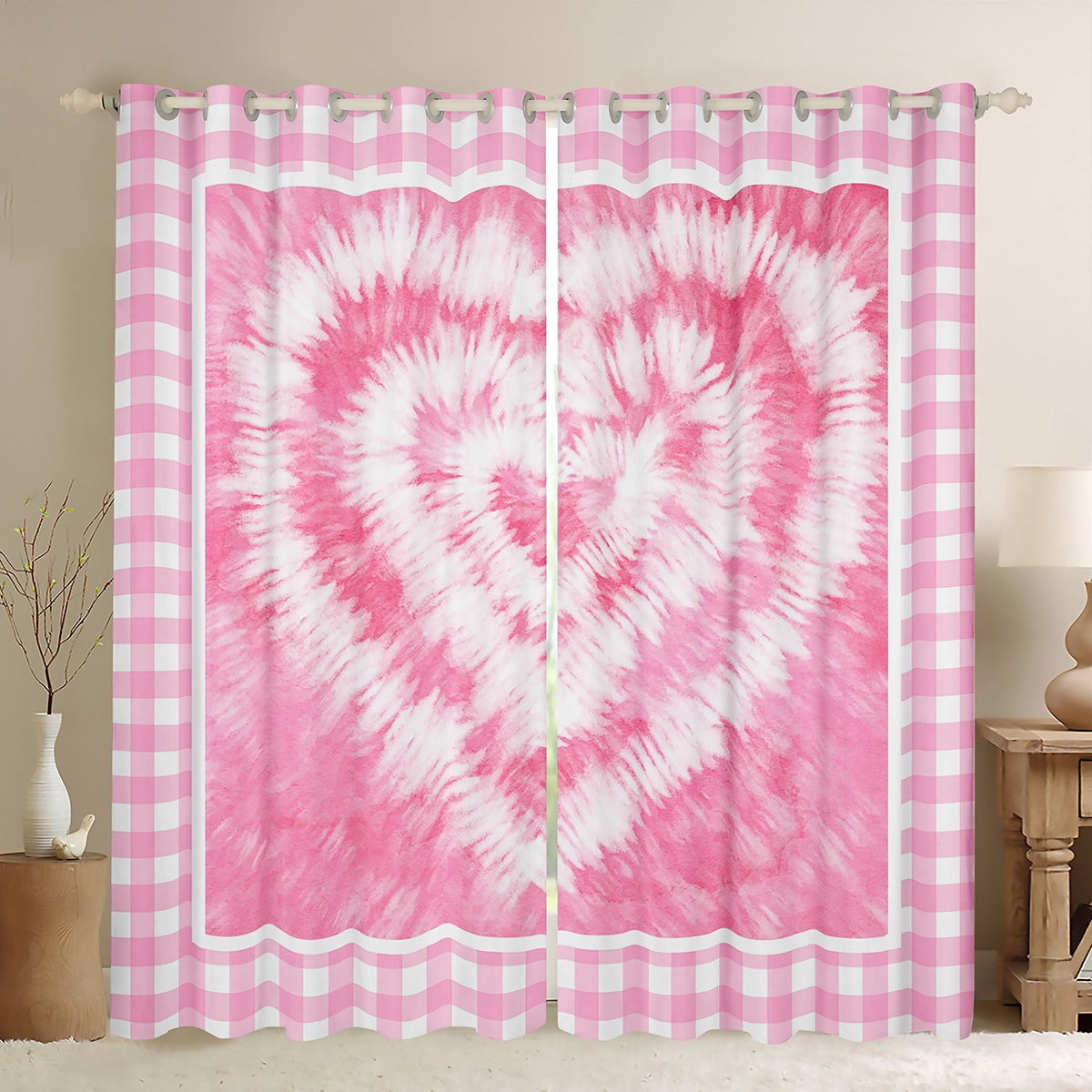 YST Girls Pink Curtains & Drapes Pastel Love Heart Curtains, Buffalo ...