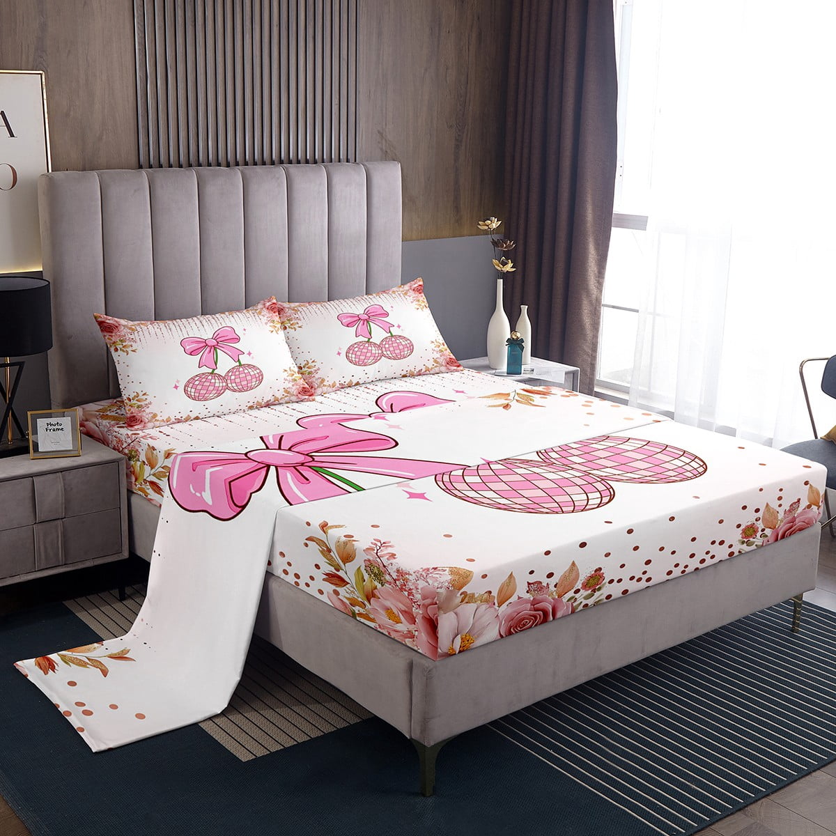 Pink Disco Ball Bed Sheets Set Full Size Pink Bow Sheet Set Adults ...