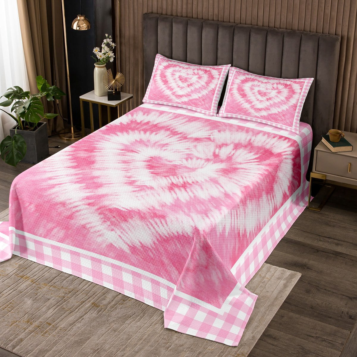 Erosebridal Pink Twin Quilt Set Pastel Love Heart Coverlet Set, Buffalo ...