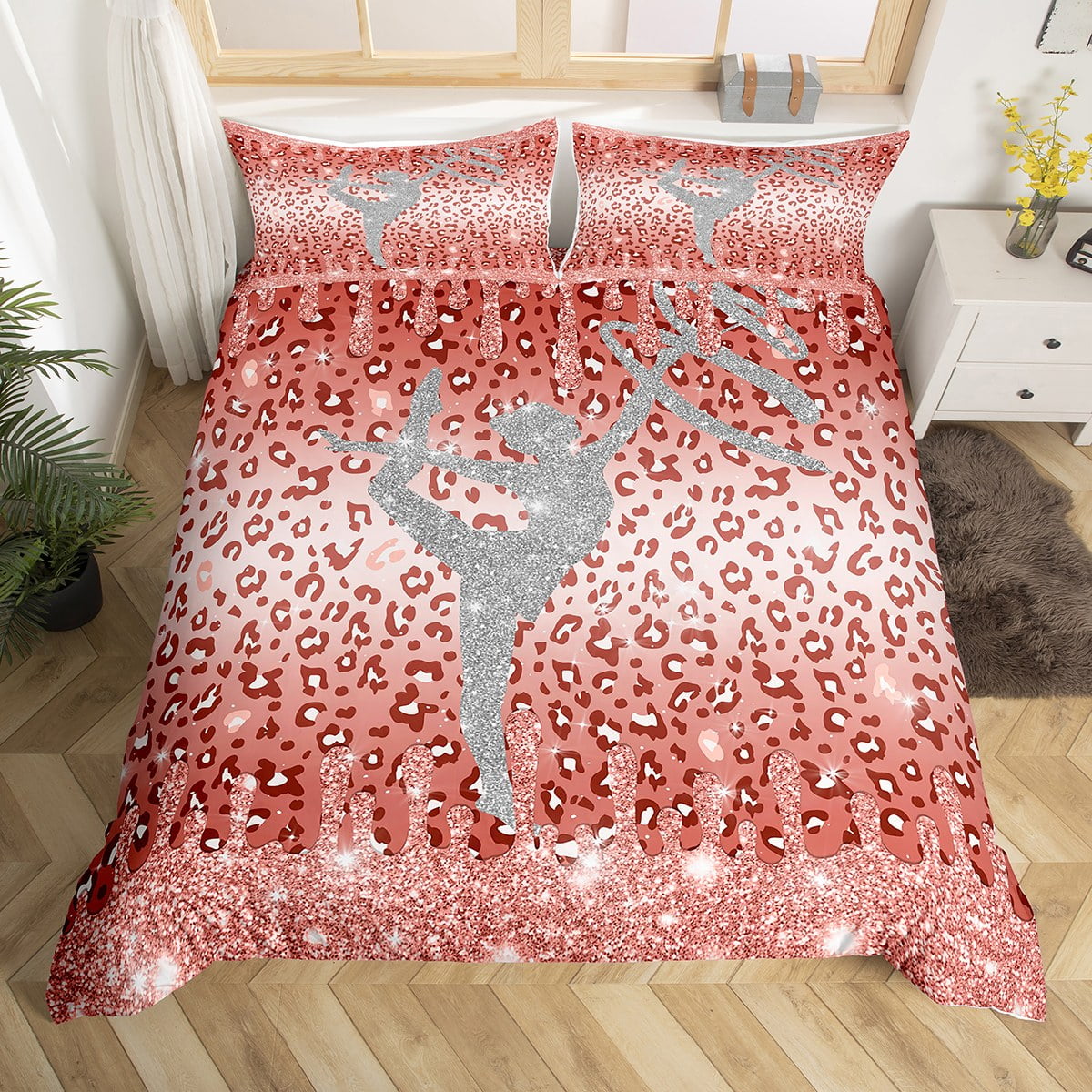 YST Girls Princess Duvet Cover Twin Ballet Gymnastics Bedding Set, Grey ...