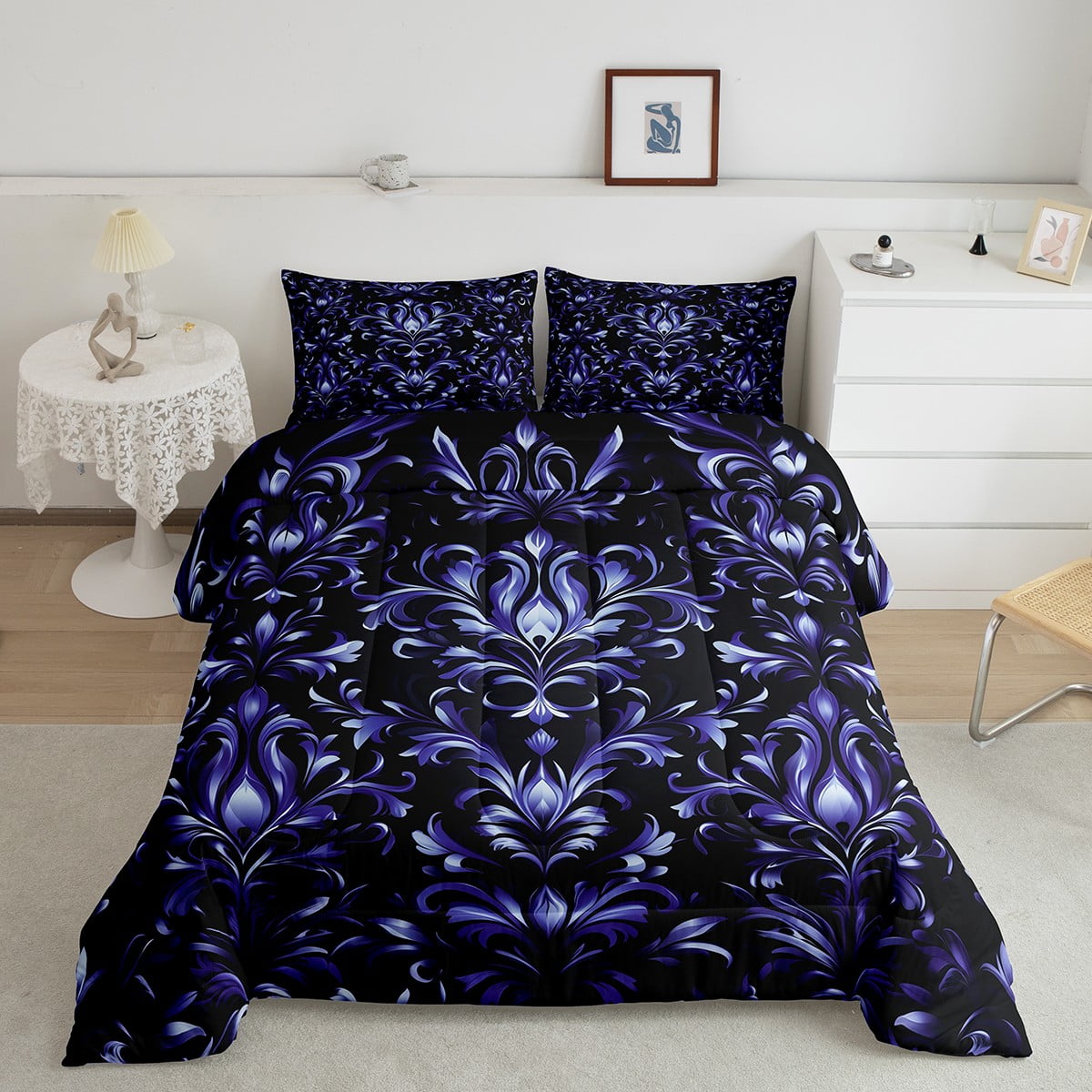 YST Girls Purple Damask Quilt For Woman Adults Bohemian Vintage Floral ...