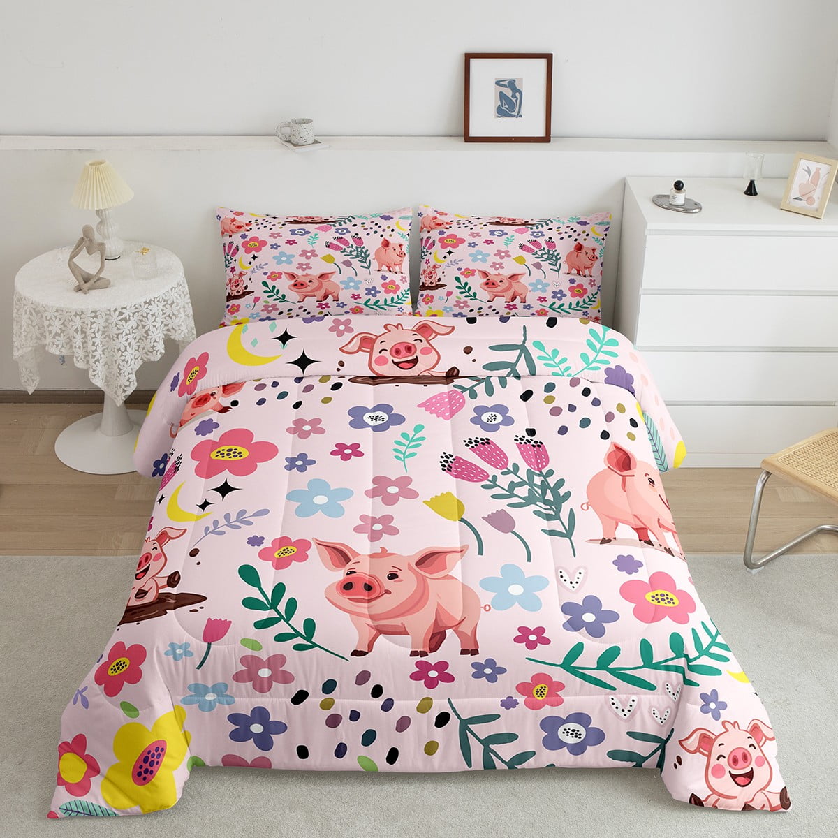 YST Girls Queen Pig Comforter Set,Cartoon Animal Bedding Set for Kids ...