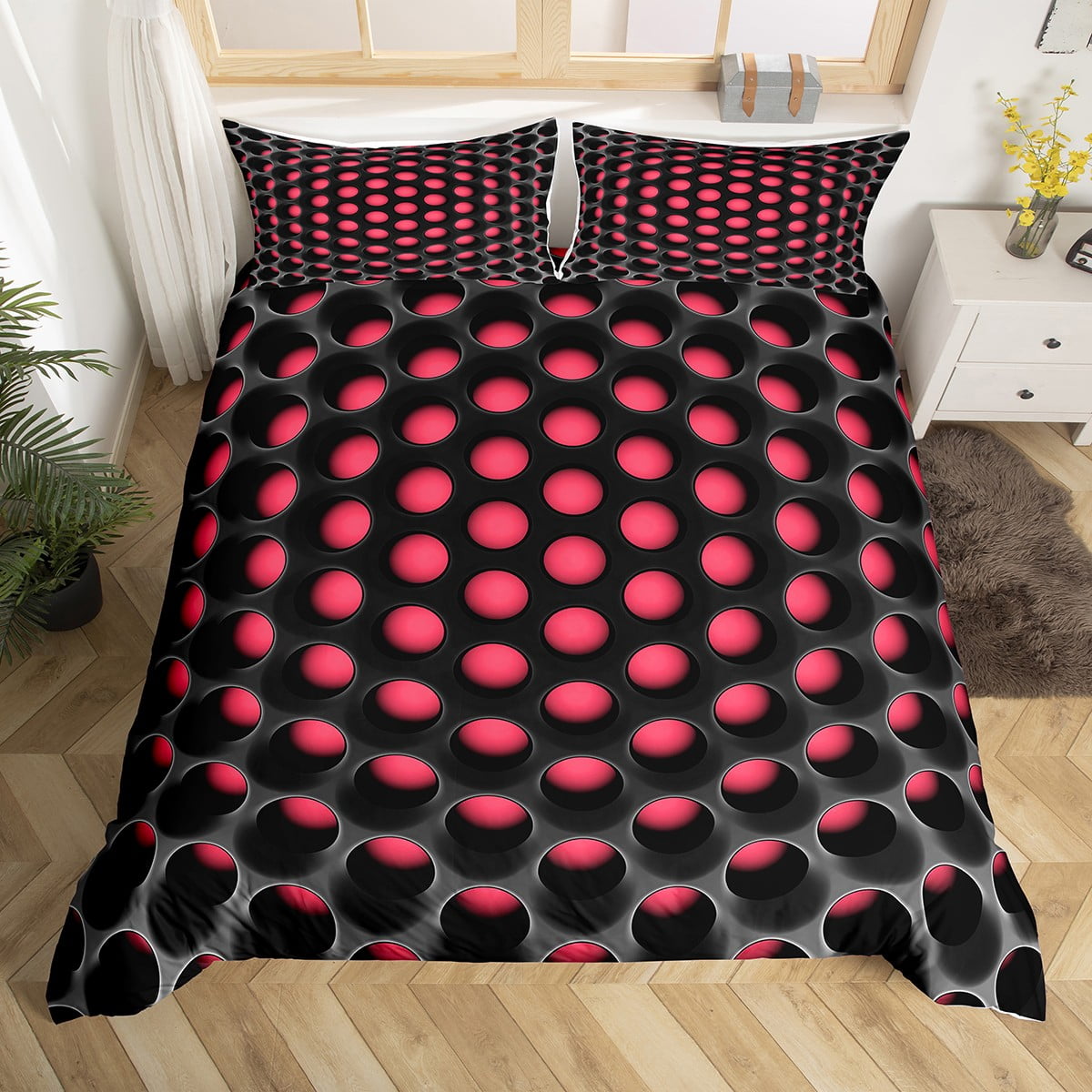 Erosebridal Queen Pink And Black Bedding Set Geometric Comforter Cover ...