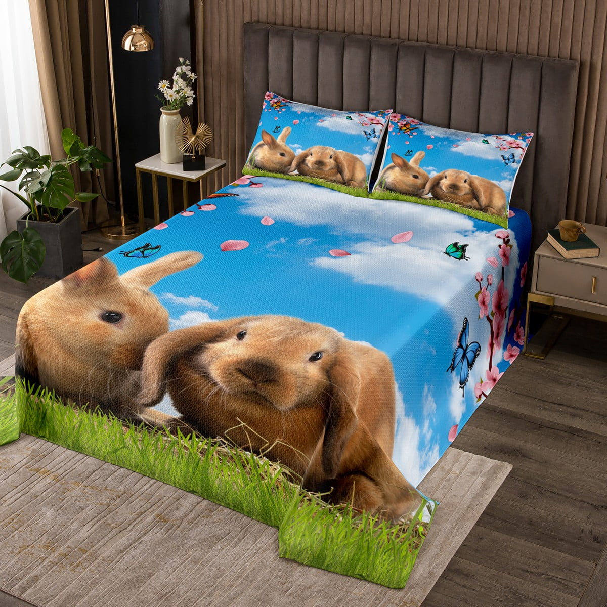 Erosebridal Rabbit Coverlet Queen Size Cute Bunnies Bedding Set, Chic ...