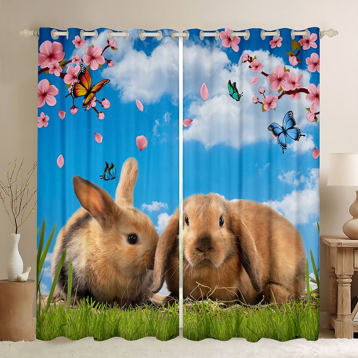 Erosebridal Rabbit Curtains Cute Bunnies Curtains & Drapes, Chic Cherry ...