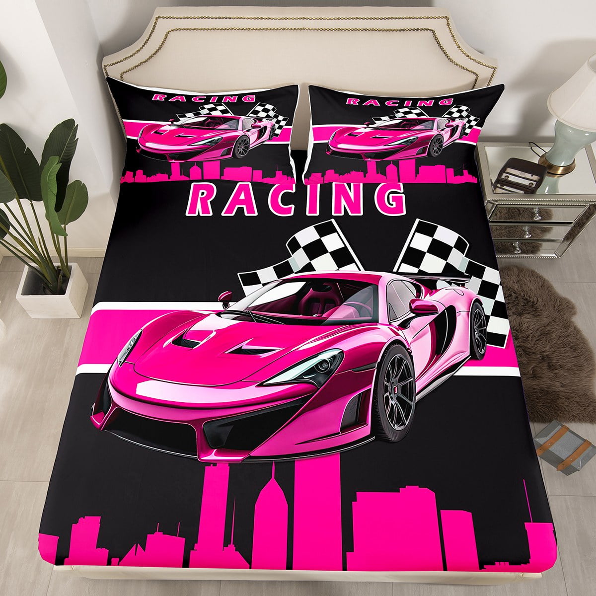 Erosebridal Racing Car Bed Sheets Extreme Sports Fitted Sheet Queen ...
