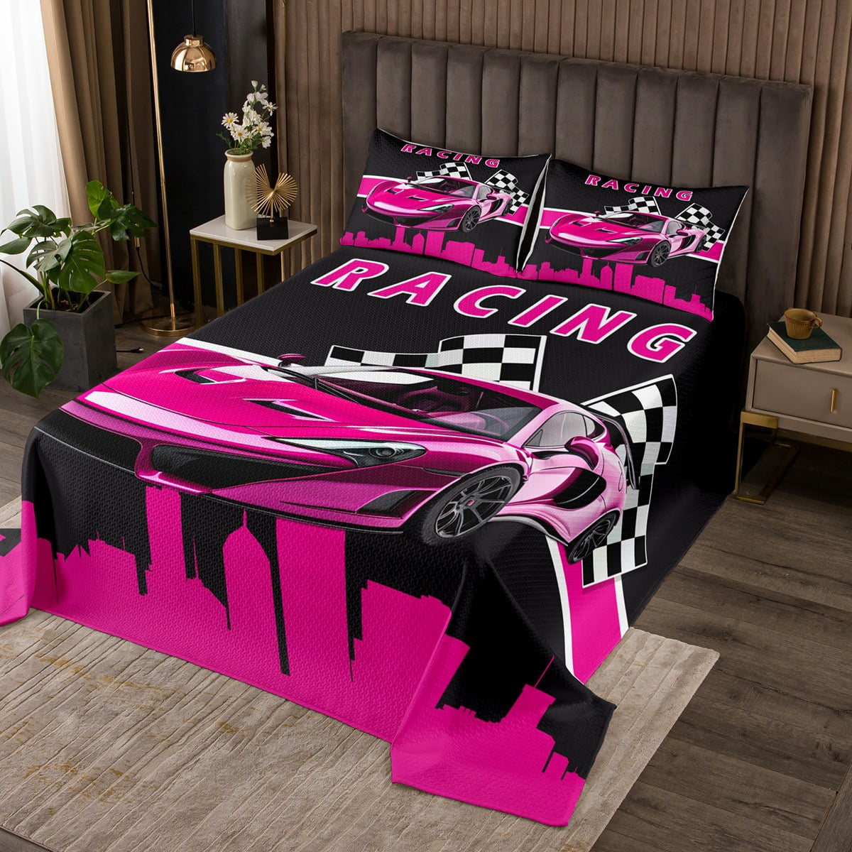YST Girls Racing Car Queen Quilt Set Extreme Sports Coverlet Set ...