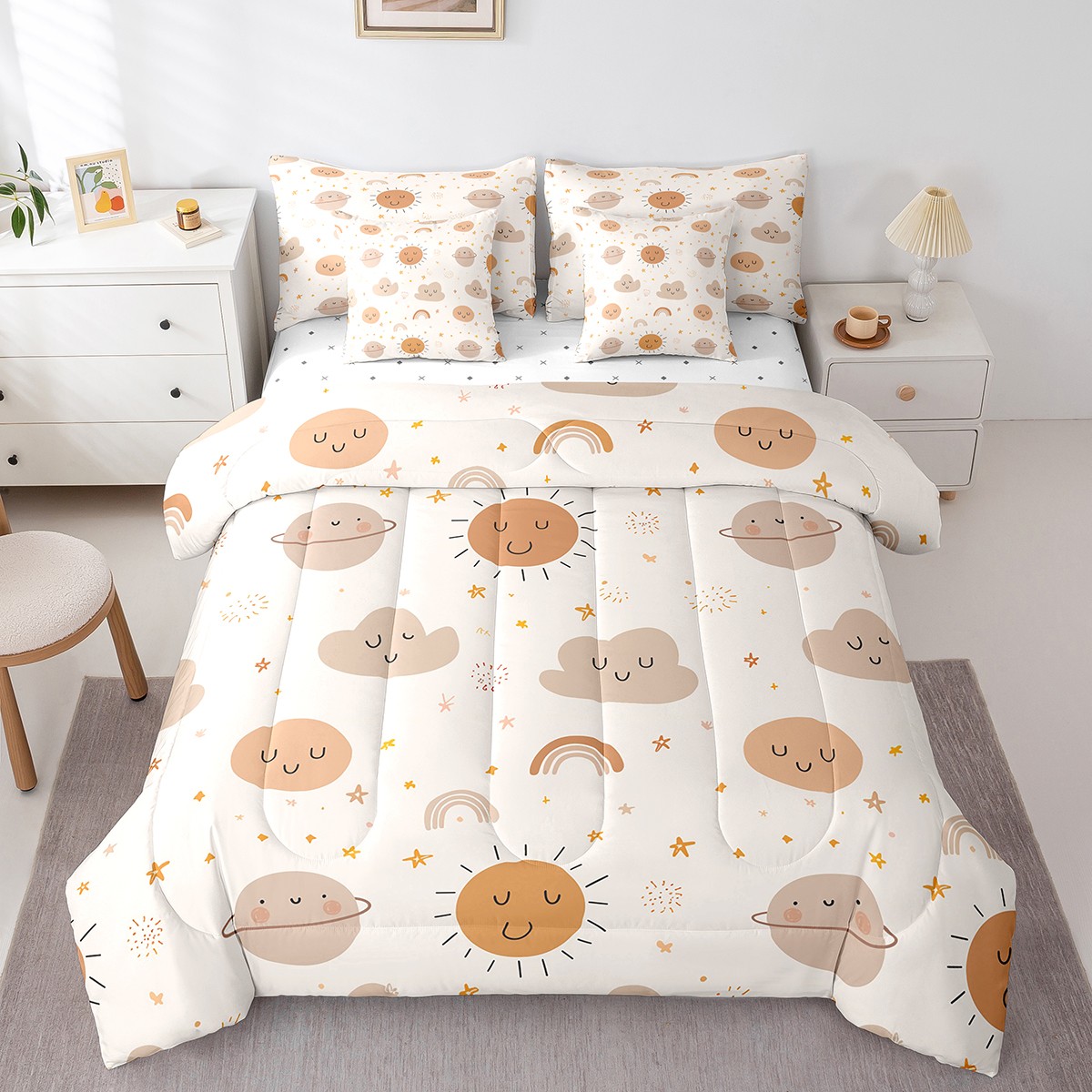 Rainbow 7 Piece Comforter Set King Bed in a Bag Sun and Stars Quilt ...