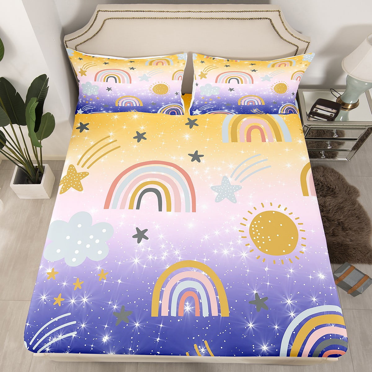 YST Girls Rainbow Bedding Set Full Size, Pastel Ombre Glitter Bed ...