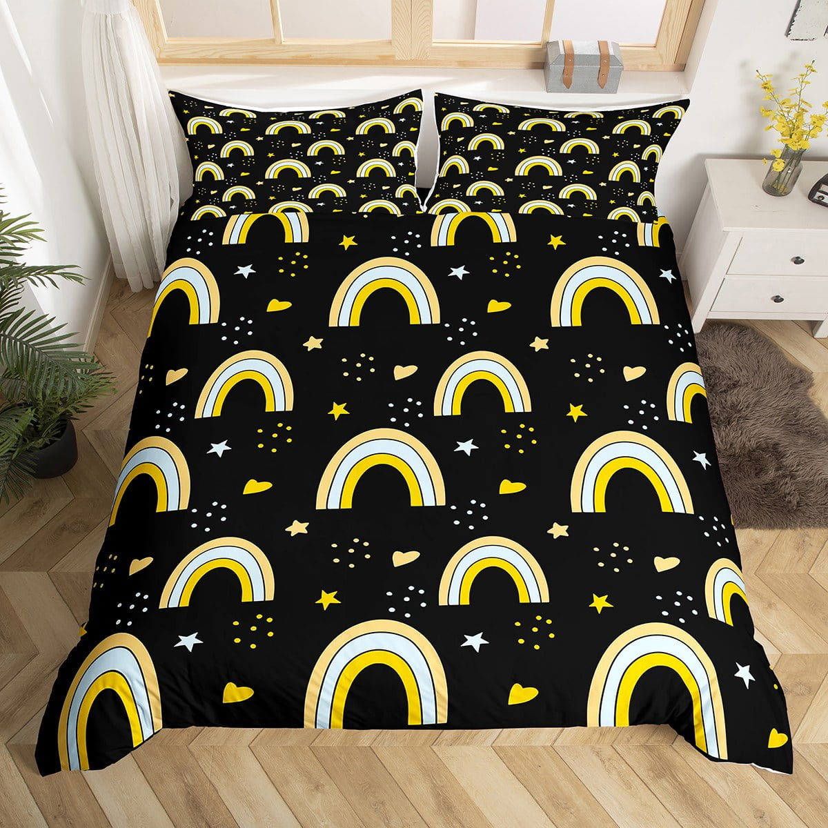 Rainbow Bedding Set, Kawaii Rainbow Duvet Cover Teens, Girly Stars ...