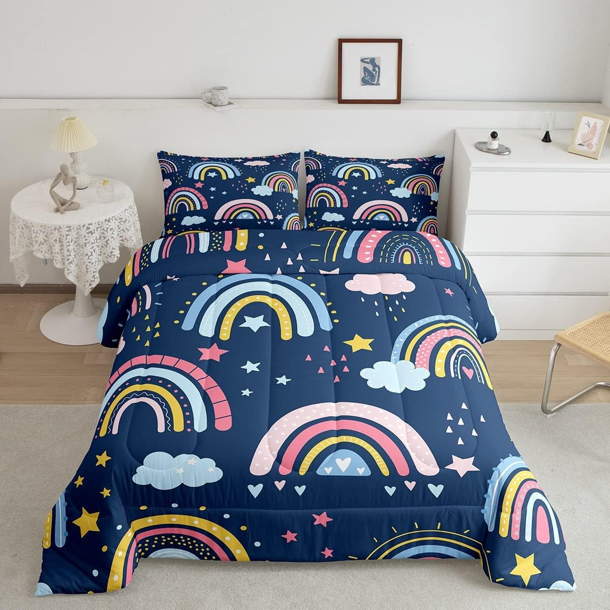 Rainbow Bedding Set King Size, Cloud Stars Boho Rainbow Comforter Set ...
