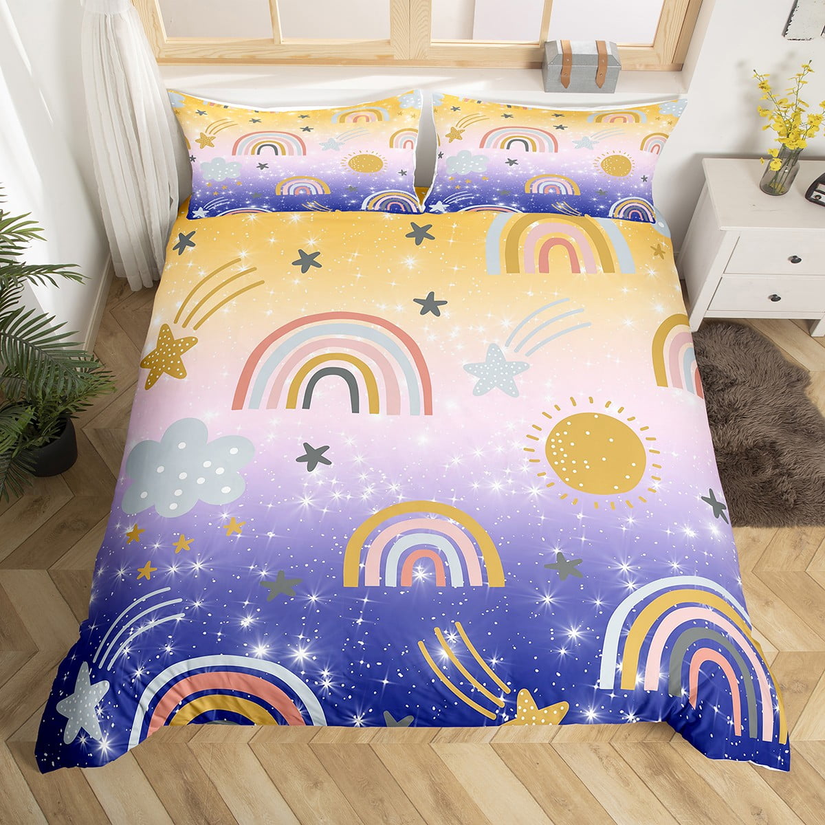YST Girls Rainbow Bedding Set Twin Size, Pastel Ombre Glitter Comforter ...